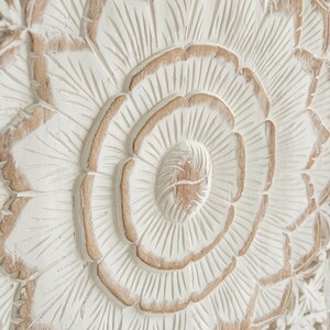 White Carved Wood Panel Mandala Whitewashed Teak Wall Art 76 Inches ...