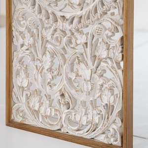 Antique-style Teak Wood Headboard Panel, Hand-carved Thai Floral Design ...