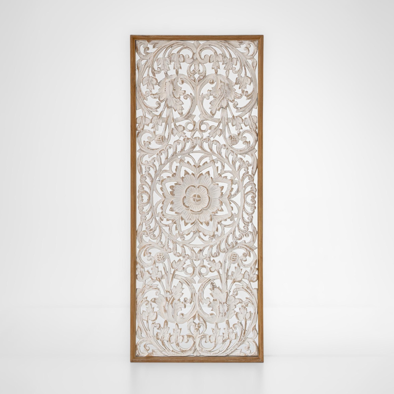 Antique-style Teak Wood Headboard Panel, Hand-carved Thai Floral Design ...