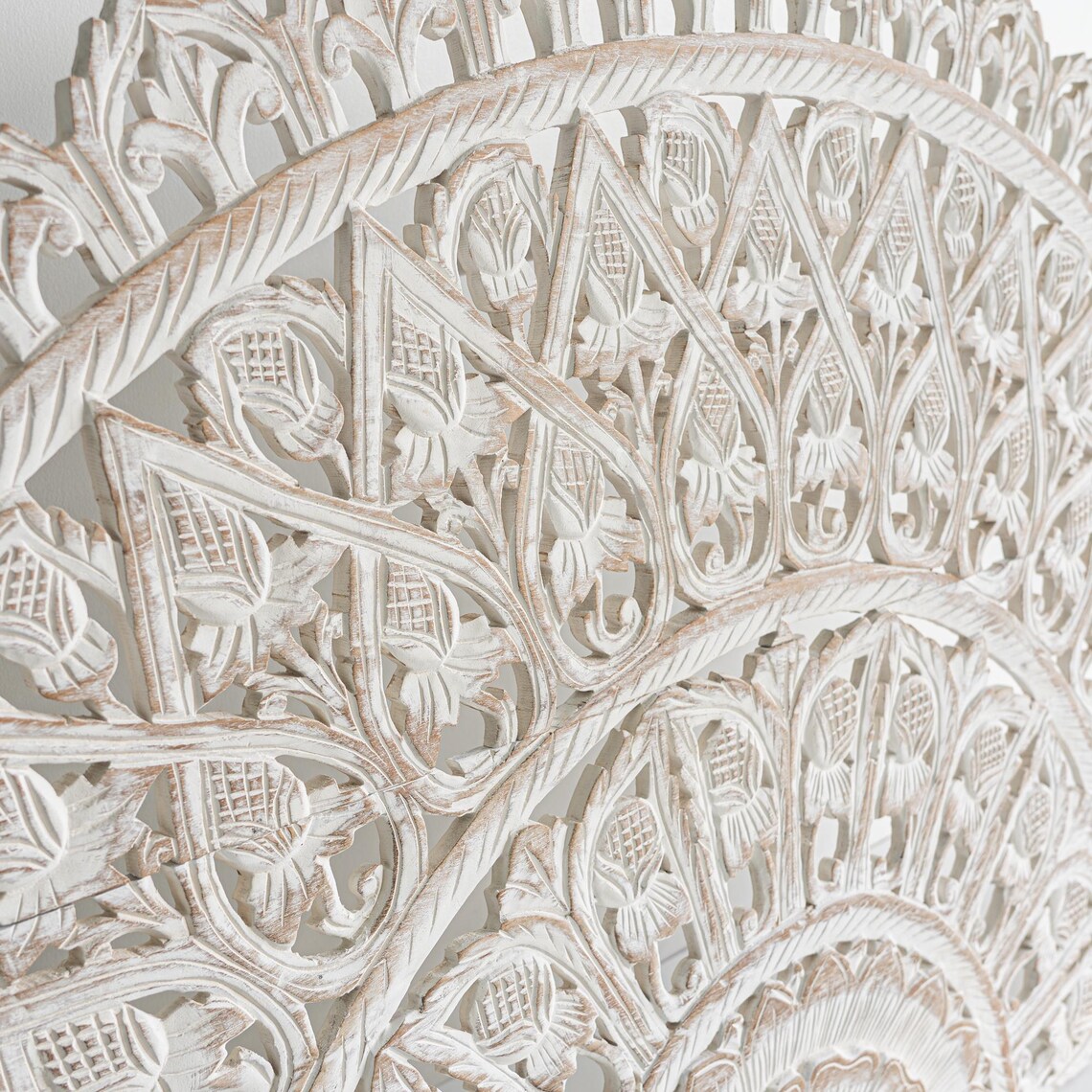 Half Moon Wood Headboard, White Carved Panel King Headboard Semi Circle ...