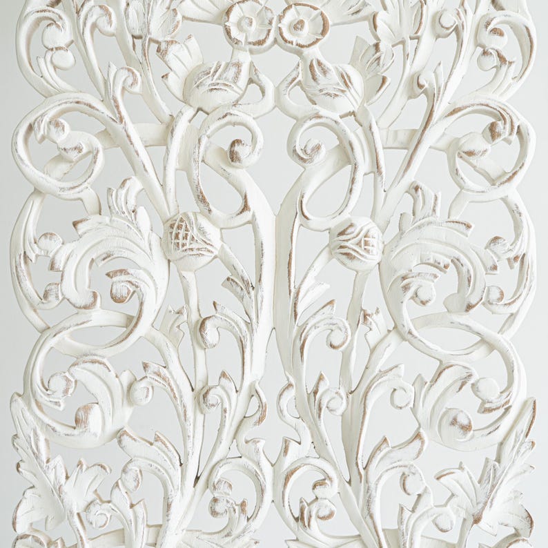 Long Vertical Hand-carved Teak Wood Wall Panel, Floral Vine Design ...