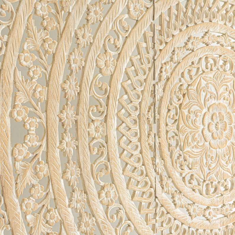 Large Carved Wood Wall Panel White Washed Teak Wall Art 72 Mandala ...