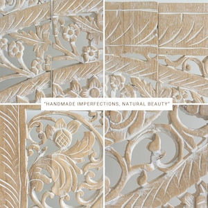 Queen Headboard 60” Carved Teak Panel, Whitewashed/beige Moroccan ...