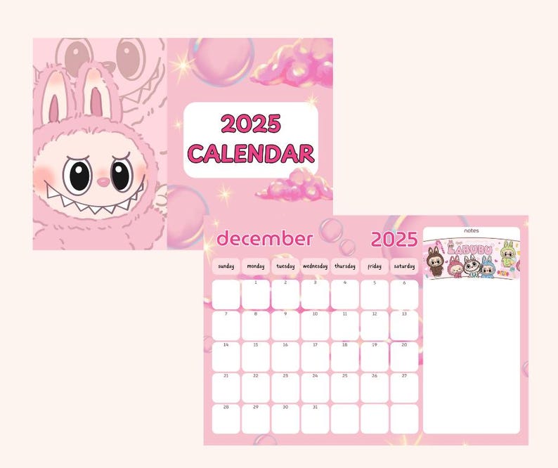 Labubu Monster Printable Templates for Crafters 2025 Desk Calendar ...