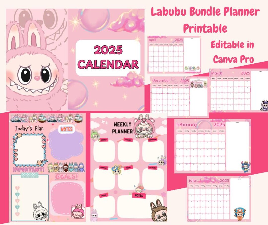 Labubu Monster Printable Templates for Crafters 2025 Desk Calendar ...