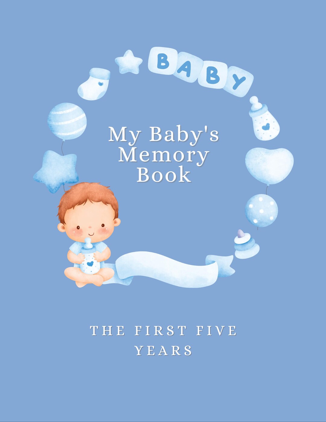 Digital Baby Memory Book for Boy, Printable Baby Memory Book in Shades ...