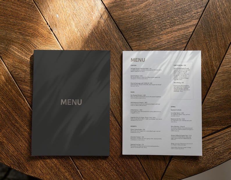 Minimal Menu Design One-page Template for Restaurants, Bars & Cafés - Etsy