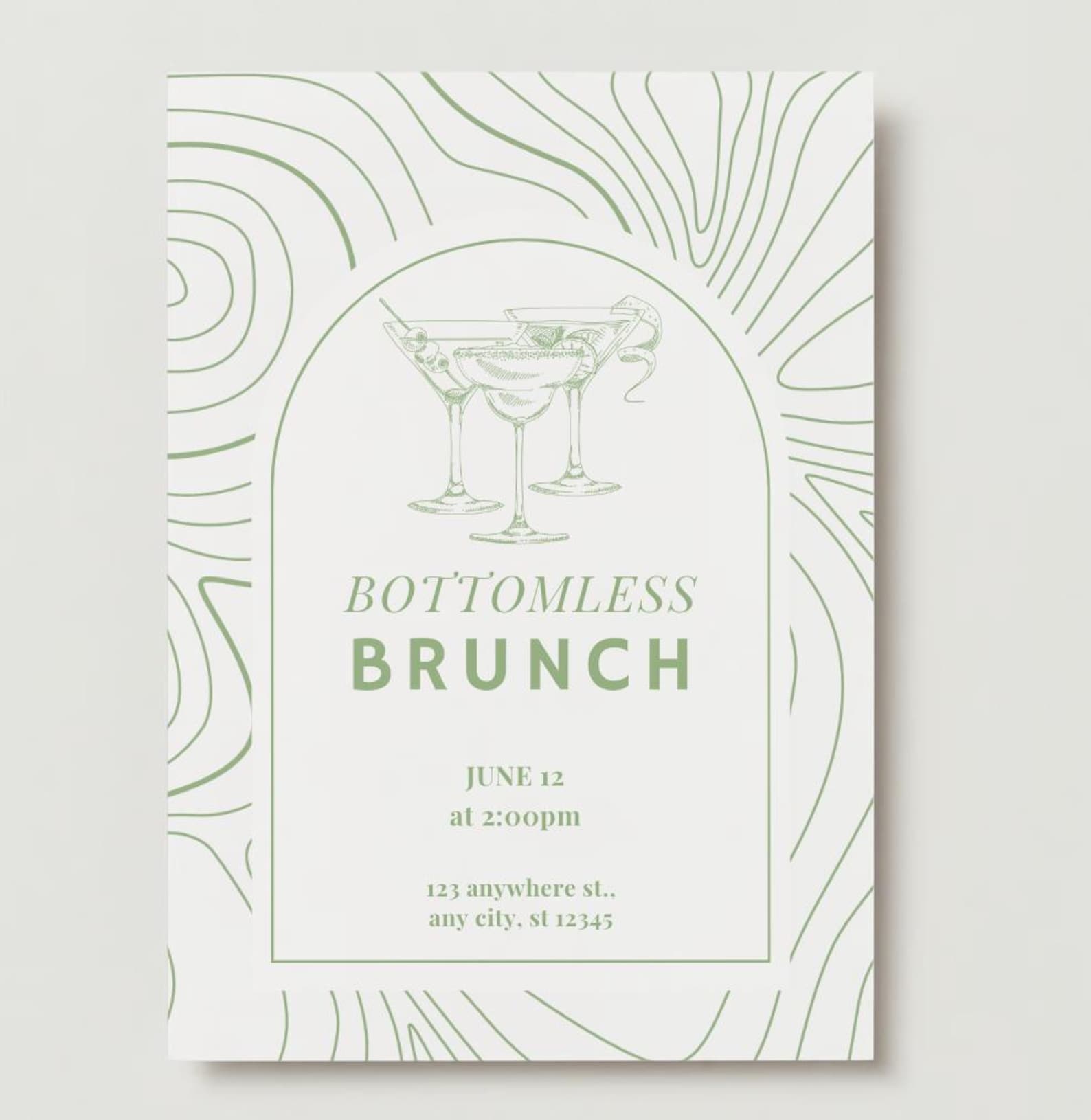 Green and White Bottomless Brunch Invitation- Instant Editable Download - Etsy
