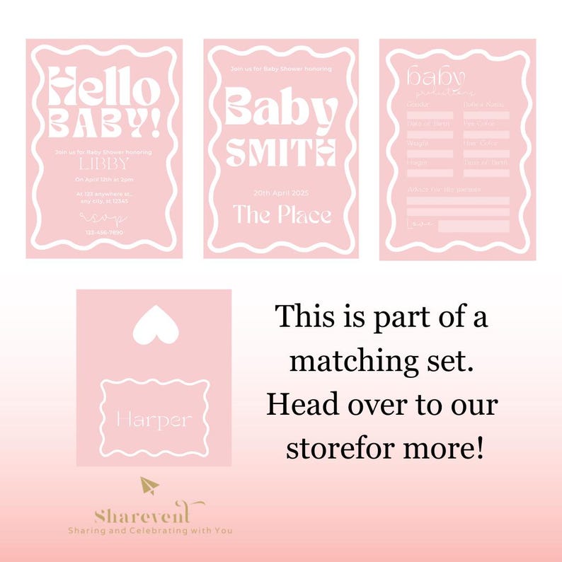 Digital Template Download First Birthday Oh Baby Shower Welcome Sign Wavy Wave Design Modern ...