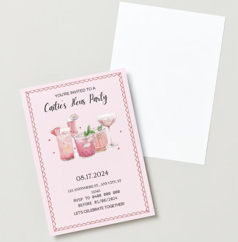 Editable Download Pink and Red Hens Party Drink Invite - Etsy