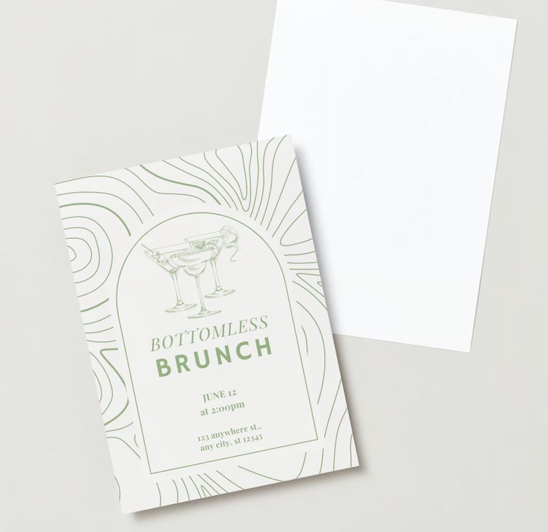 Green and White Bottomless Brunch Invitation- Instant Editable Download - Etsy