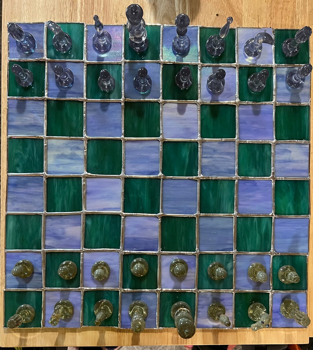 Blown Glass Chess Set With Stained Glass Chessboard Made to Order - Etsy