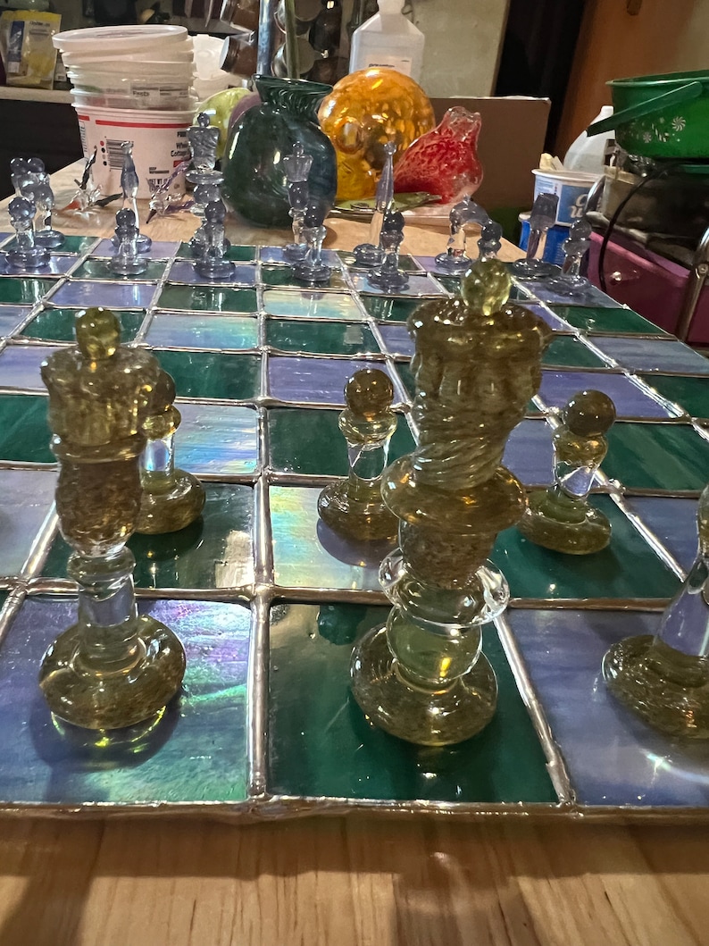 Blown Glass Chess Set With Stained Glass Chessboard - Etsy