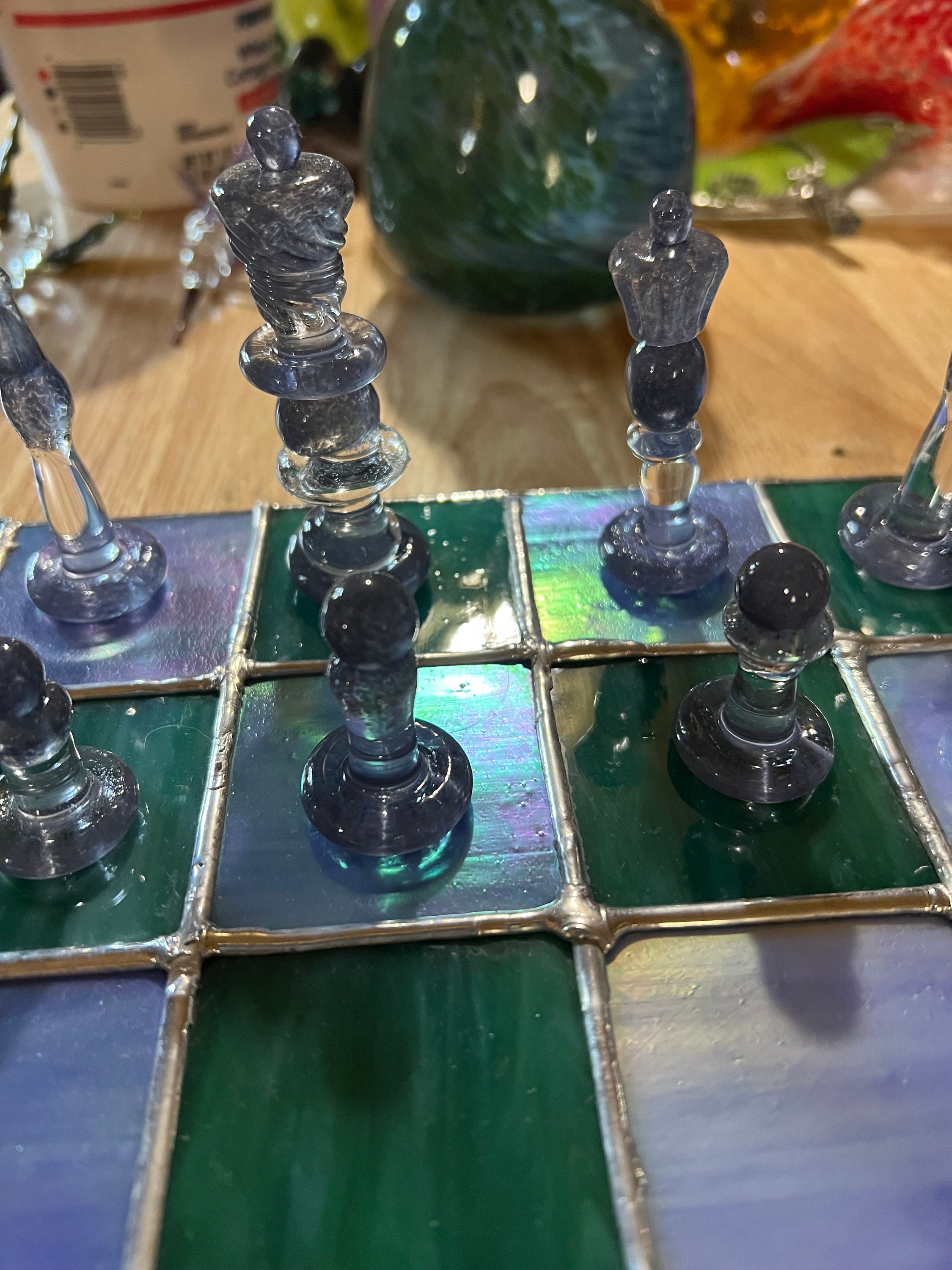Blown Glass Chess Set With Stained Glass Chessboard - Etsy