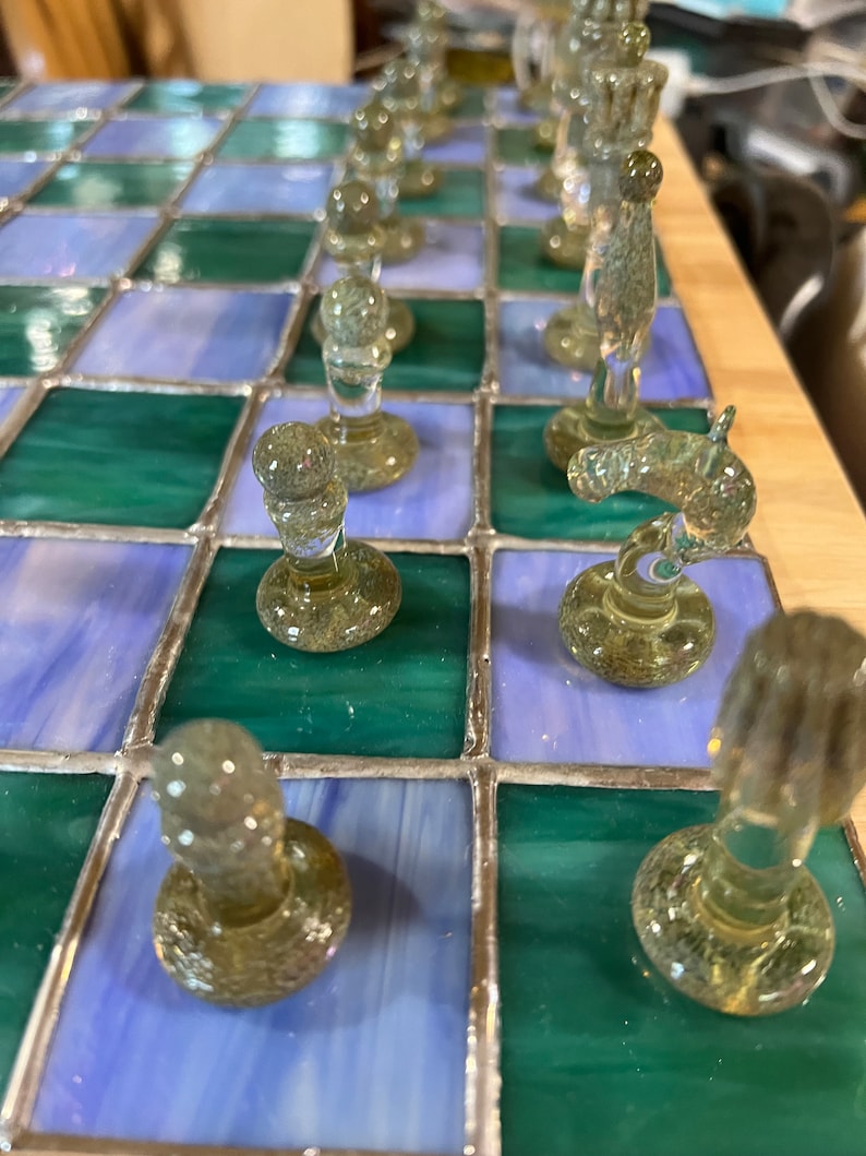 Blown Glass Chess Set With Stained Glass Chessboard Made to Order - Etsy