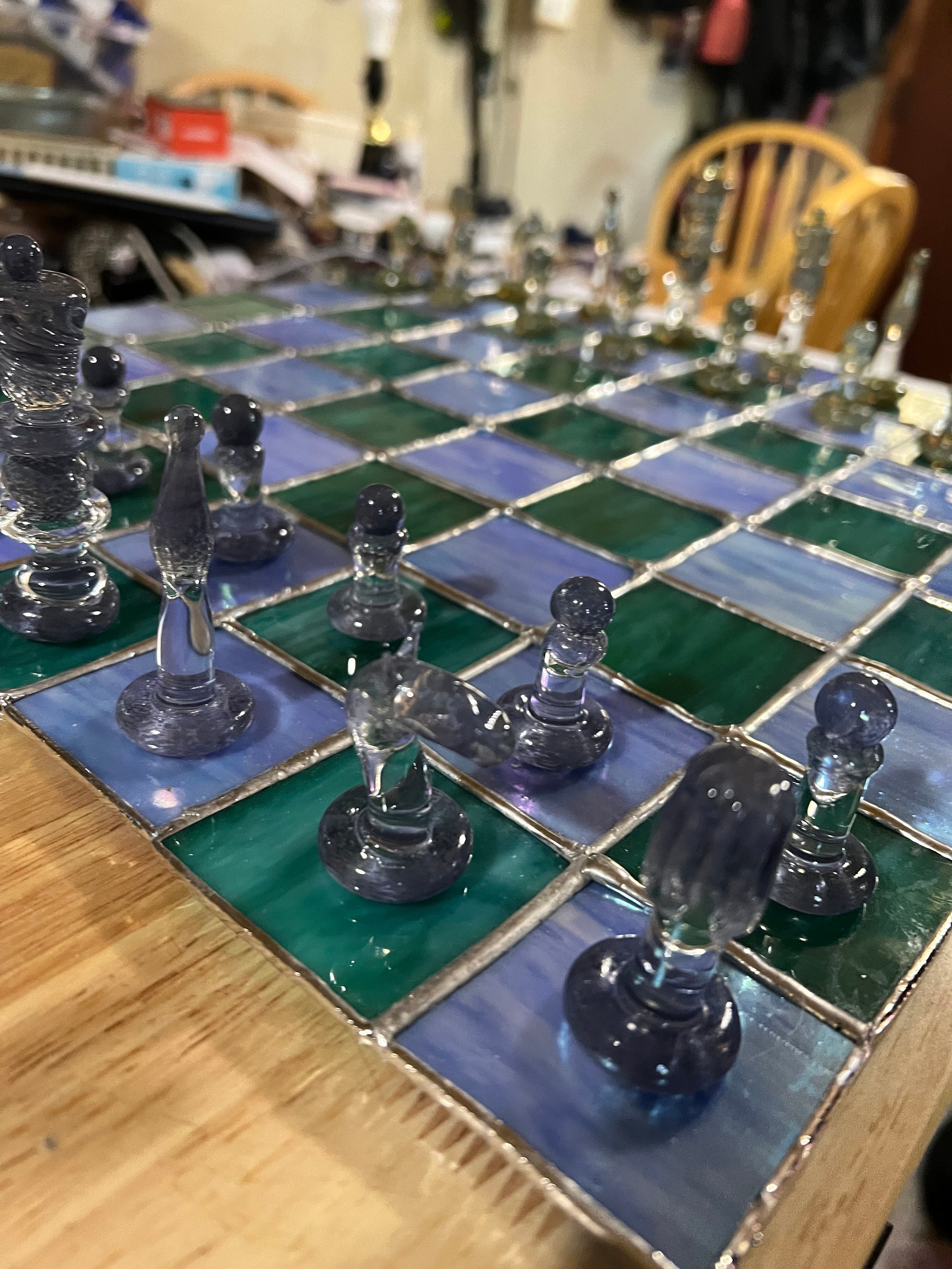 Blown Glass Chess Set With Stained Glass Chessboard - Etsy