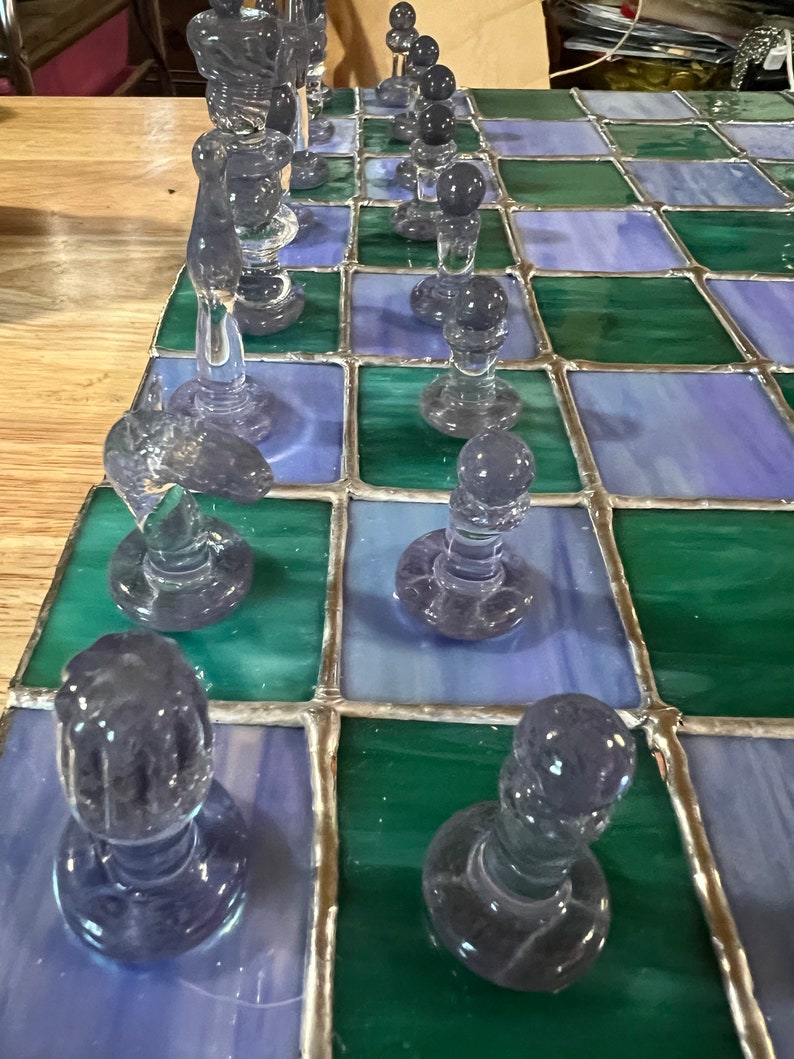Blown Glass Chess Set With Stained Glass Chessboard Made to Order - Etsy