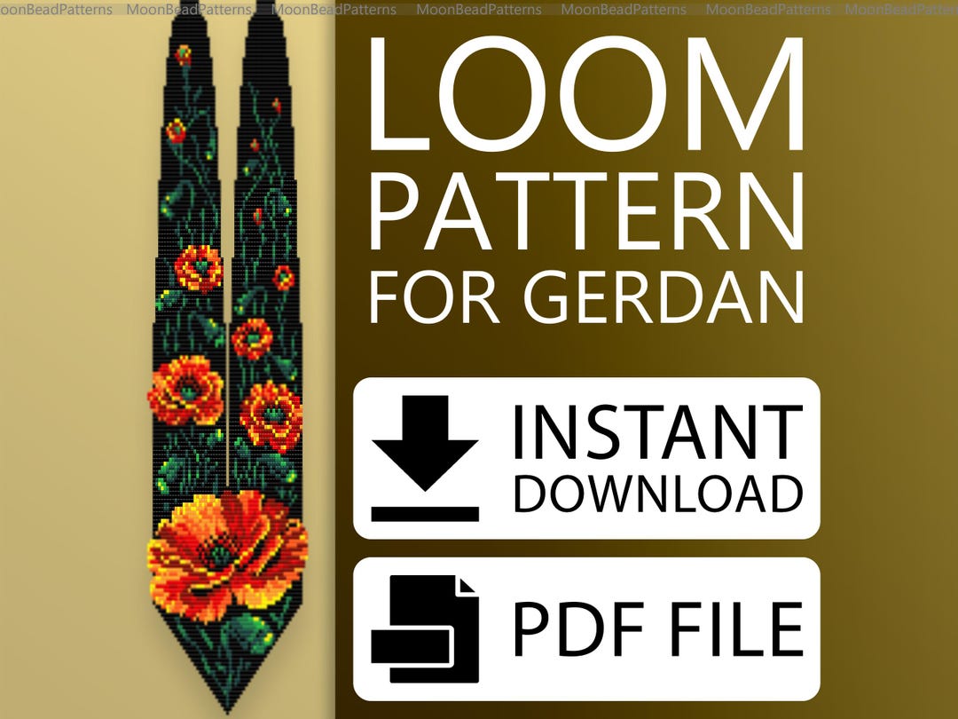 PDF Pattern Beaded Gerdan, Flower Pattern, Red Flower, Green Beading ...