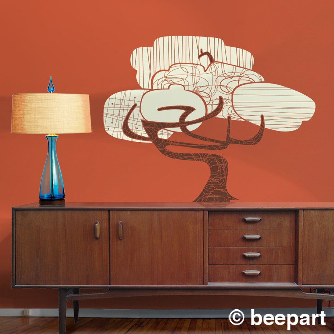 Mid Century Modern Tree Wall Decal, Vintage Style Decor, Bonsai Tree ...