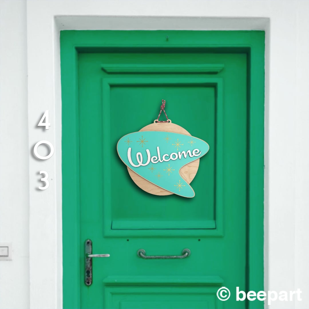 Welcome Door Sign, Mid Century Modern Sign, Wall Hanging, Boomerang ...