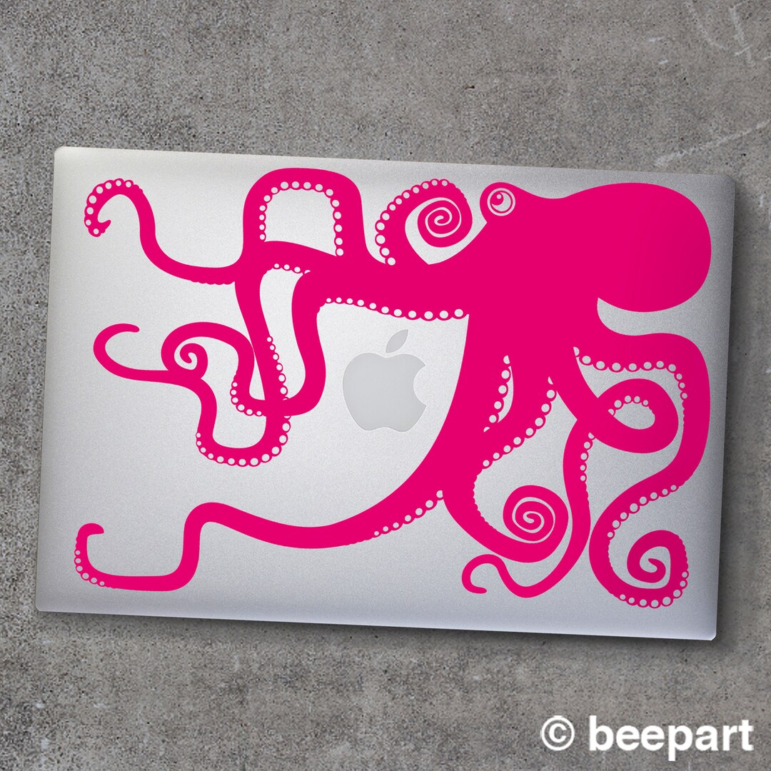 Pink Octopus MacBook Decal- Laptop Sticker, Hot Pink, Illustrated ...