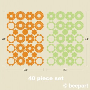 70s Flower Pattern Wall Decal Set, Vintage Style Flower Wall Decal ...