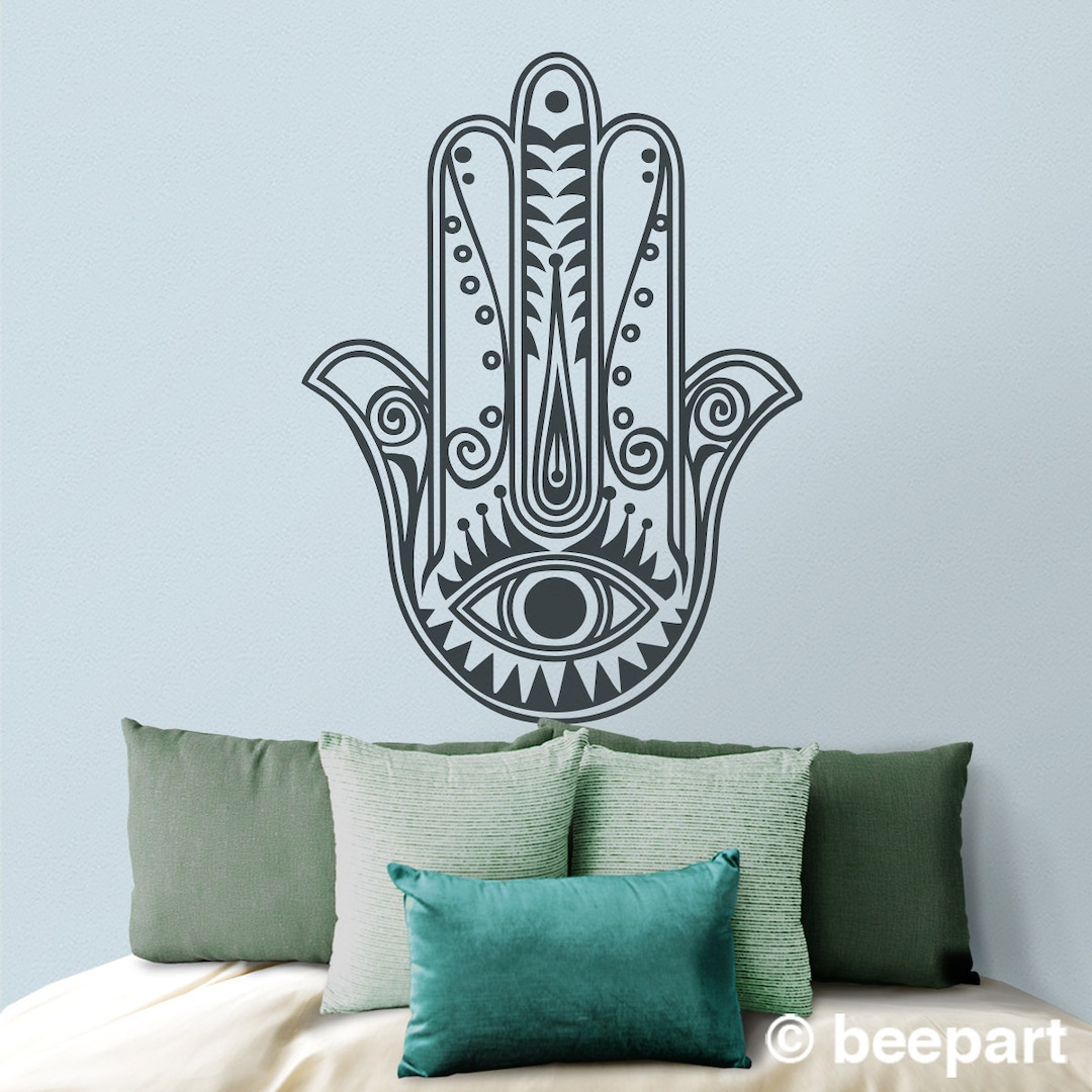 Hamsa Wall Decal, Traditional Khamsa Art, Yoga Studio Decor, Middle ...