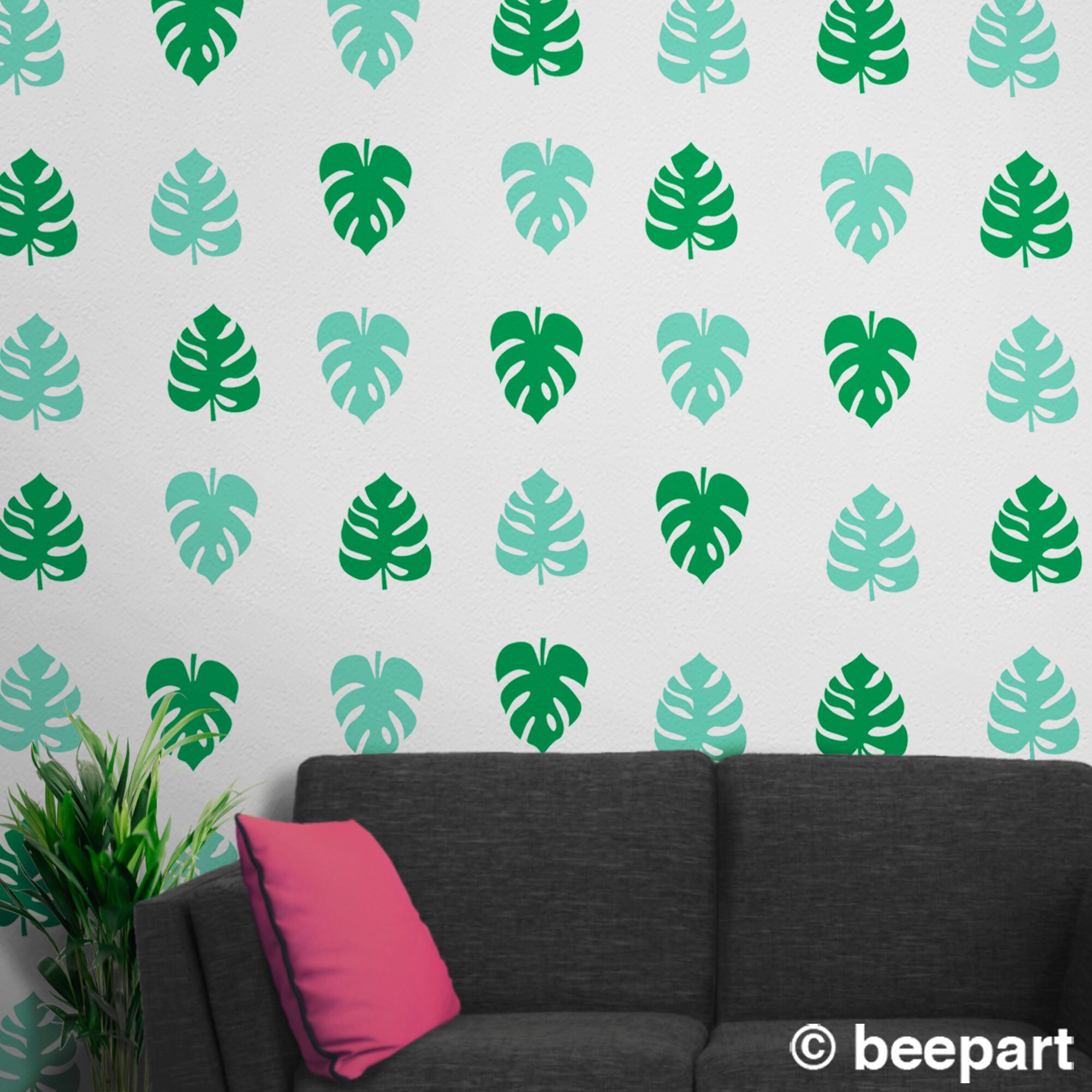 Monstera Leaf Wall Decal Set Monstera Leaves Wall Decals Tropical Leaf