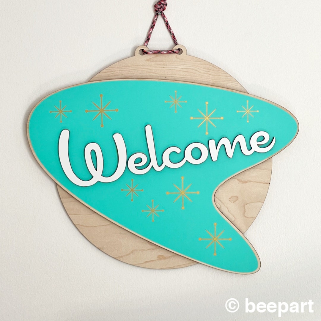 Welcome Door Sign Mid Century Modern Sign Wall Hanging - Etsy