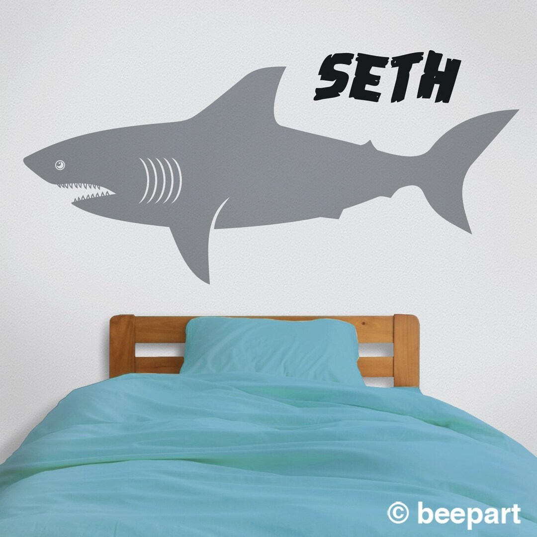 Personalized Shark Wall Decal, Custom Shark Wall Sticker, Custom Name ...