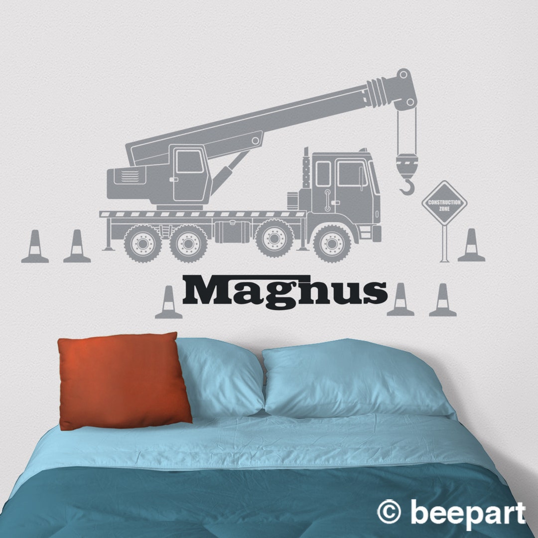 Crane Wall Decal- Custom Name Decal, Construction Equipment Art, Heavy ...