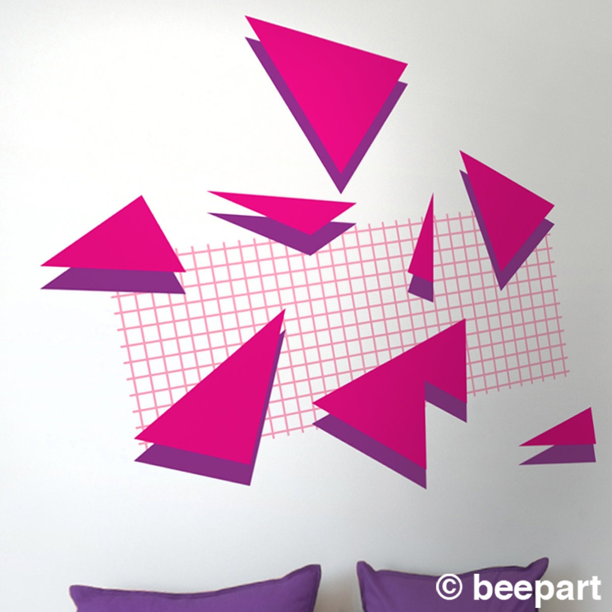 80s retro wall decal set, memphis group style, 80s art deco, geometric ...