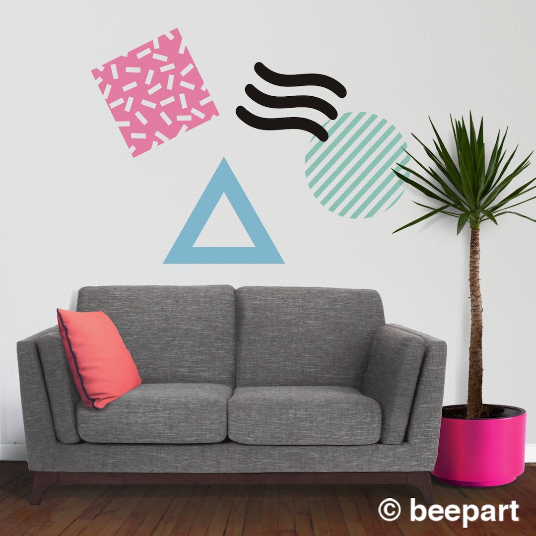 80s Style Wall Decal Set: Retro Abstract Wall Sticker - Etsy