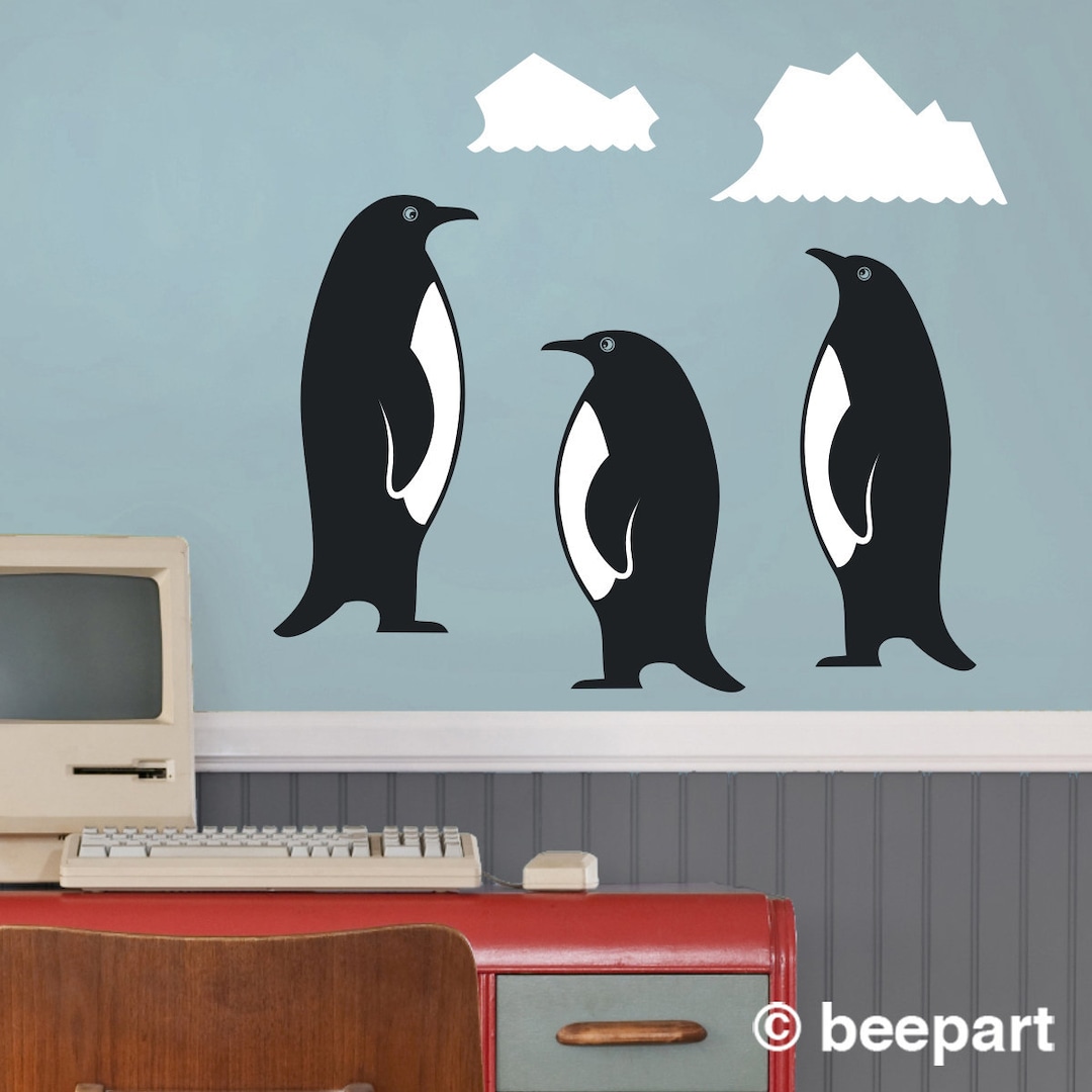 Penguin Wall Decal- Penguin Family, Animal Art, Cute Penguin Decor ...