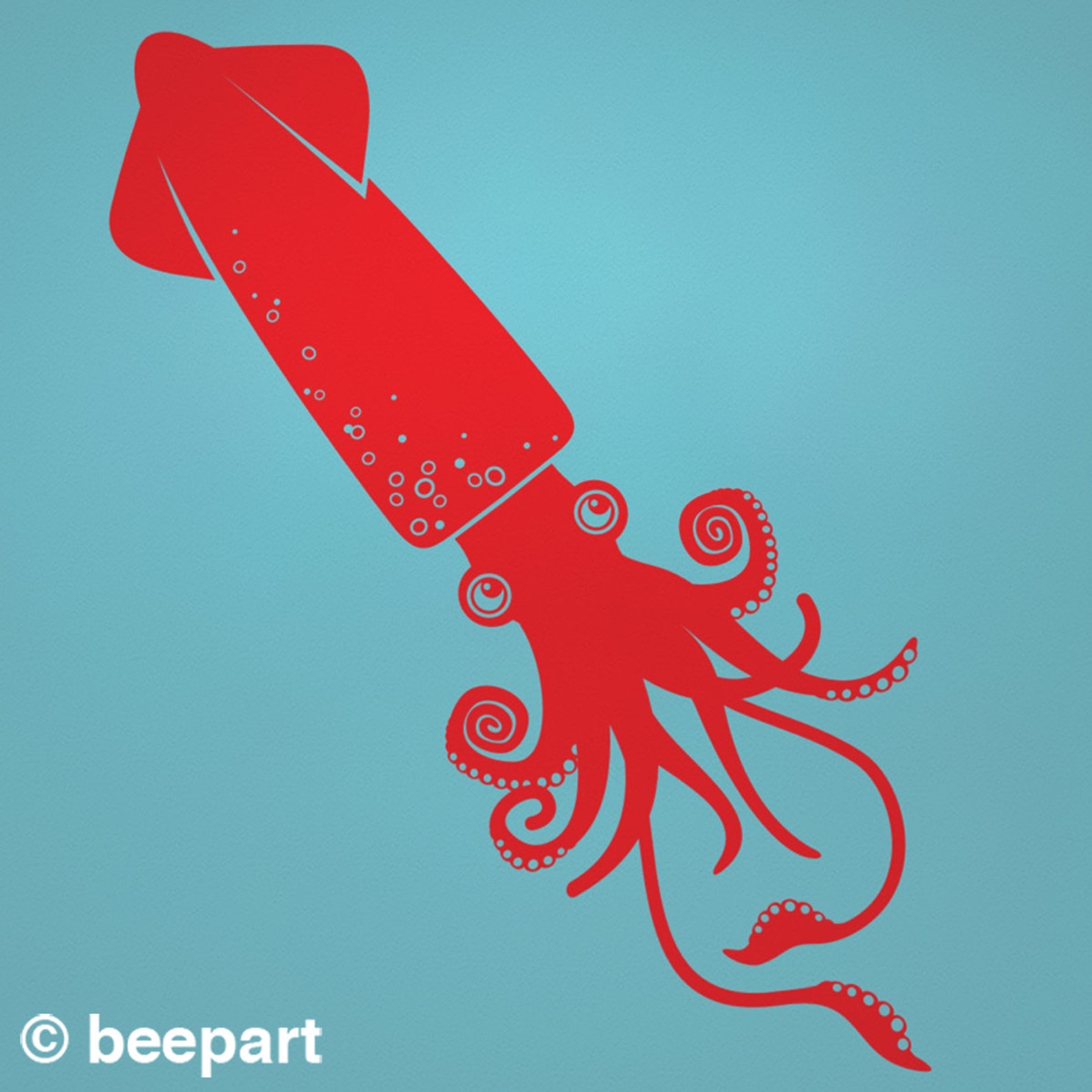 Squid Wall Decal Animal Art Animal Wall Decal Sea - Etsy