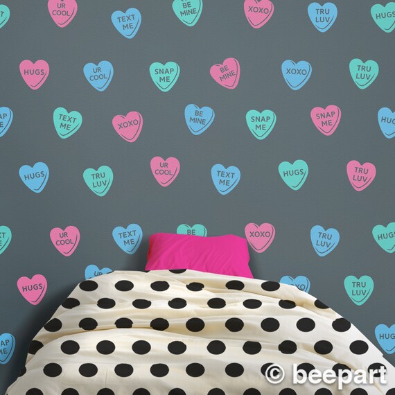 Candy Hearts Wall Decal Hearts Pattern Sweethearts Wall | Etsy