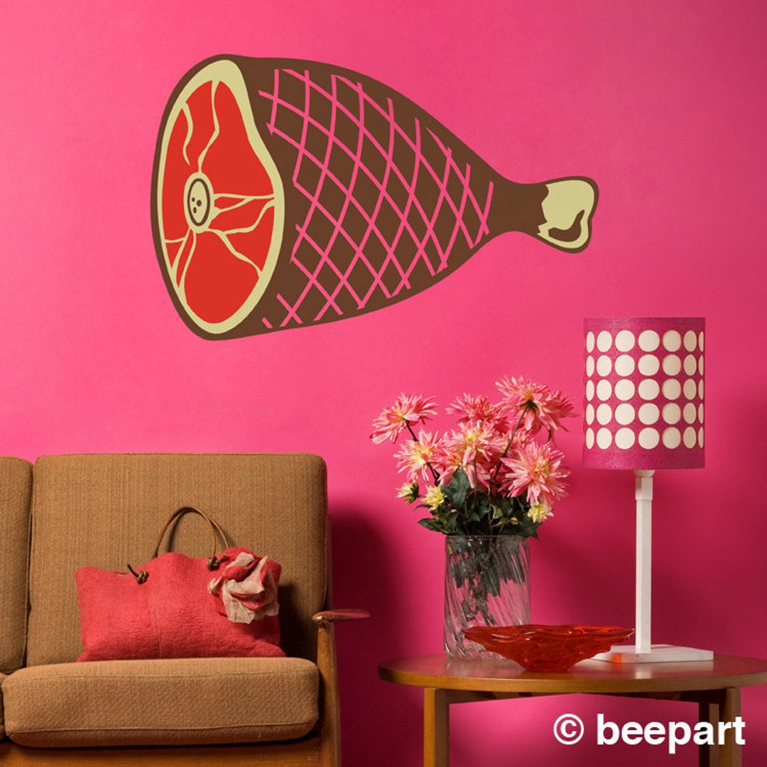 Big Ham Wall Decal, Meat Sticker Art, Kitsch Wall Art, Meat-lovers Art ...