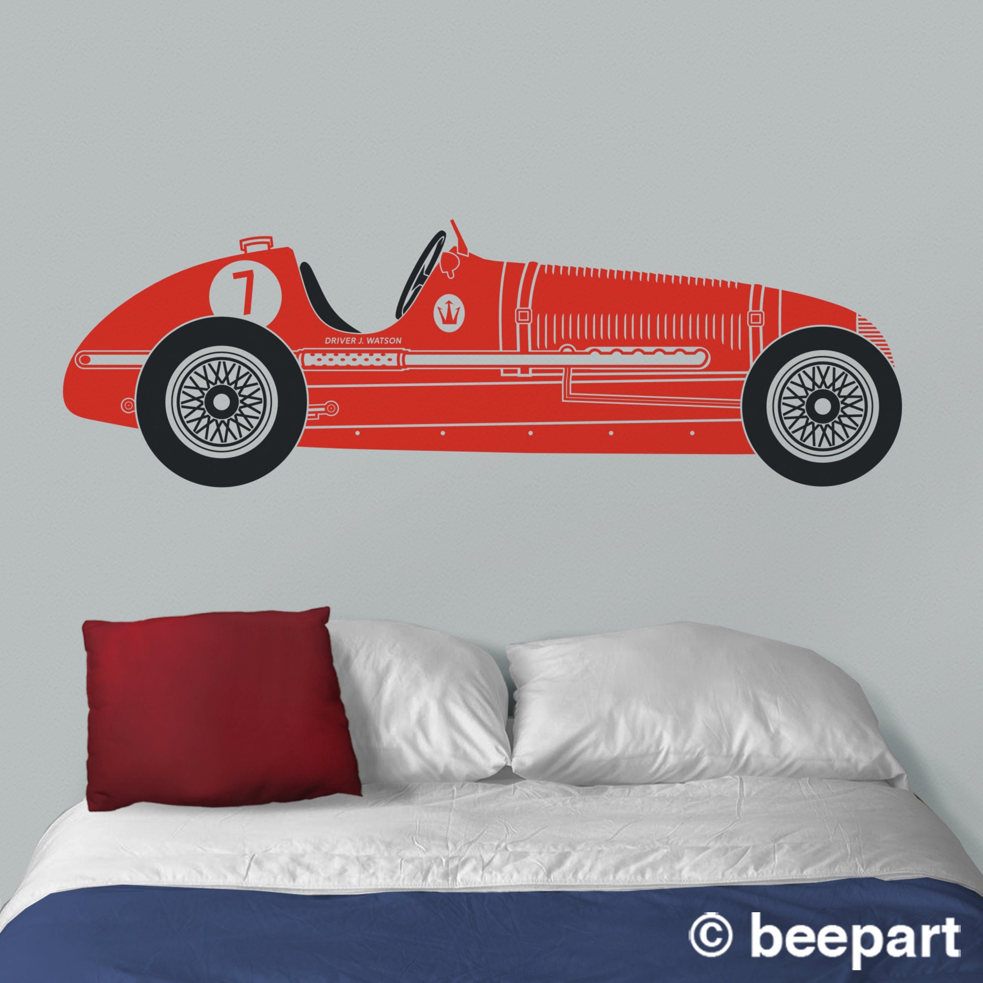 Red race car wall decal- red Maserati art, vintage race car ...