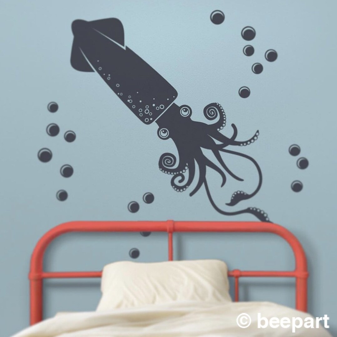 Squid Wall Decal- Animal Art, Animal Wall Decal, Sea Creatures, Kids ...