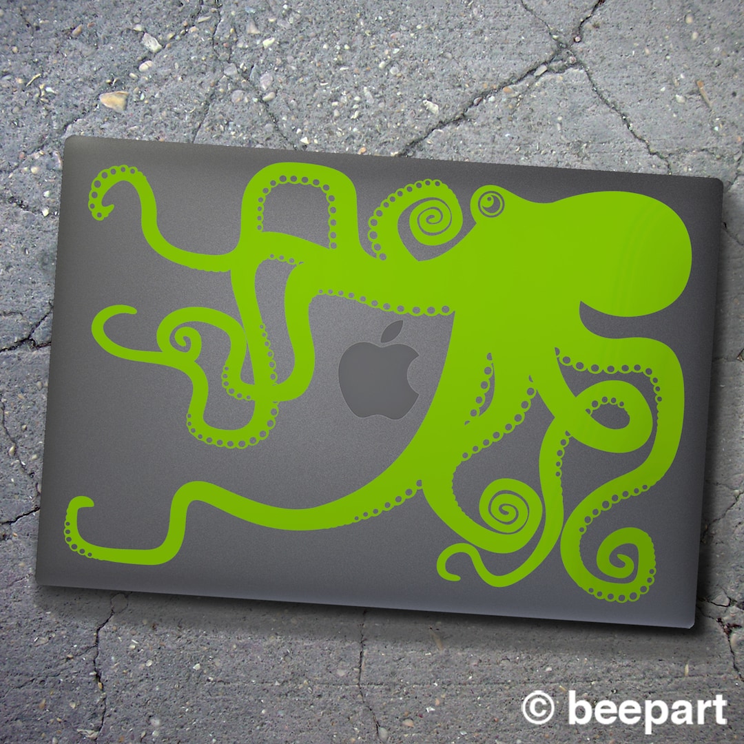 Green Octopus MacBook Decal- Laptop Sticker, Lime Green, Illustrated ...