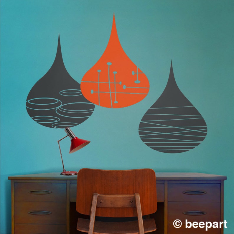 Mid Century Modern Rain Drops Wall Decals Mcm Decor Abstract | Etsy UK
