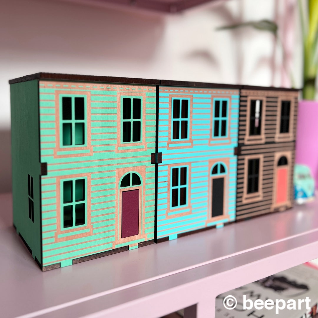 East Coast Miniature Row House: Colorful Biscuit Box Style Wooden House ...