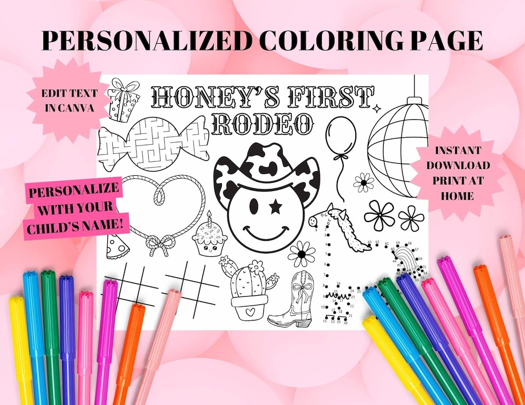 Personalized Rodeo Birthday Coloring Page, First Rodeo Party, Not My ...