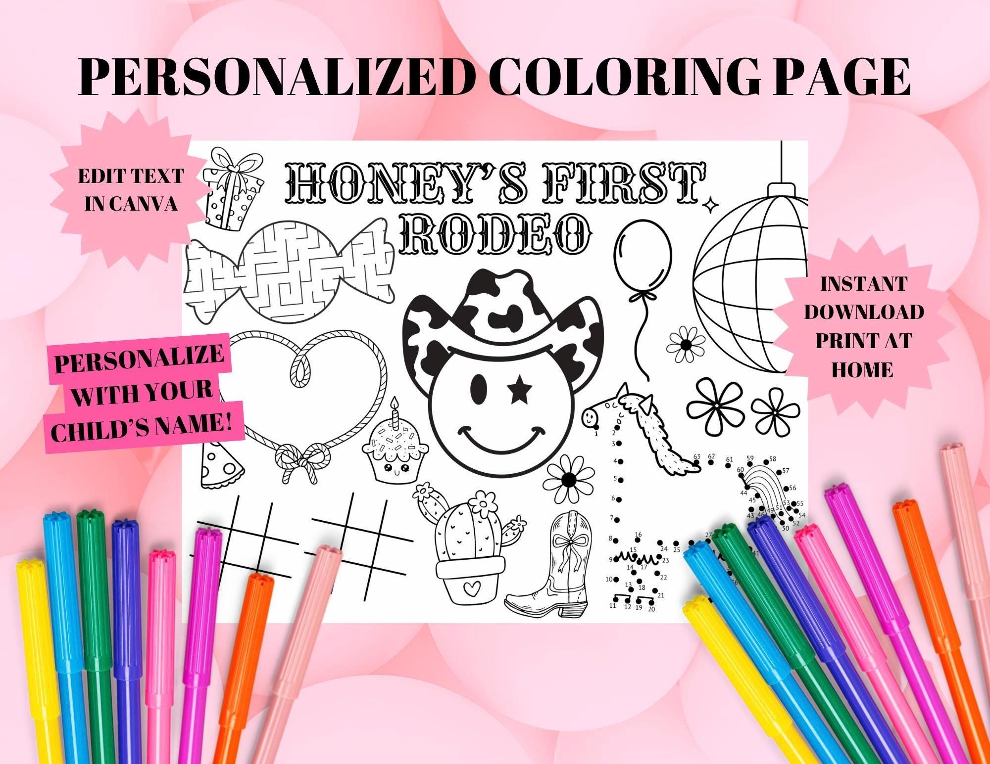 Personalized Rodeo Birthday Coloring Page, First Rodeo Party, Not My ...