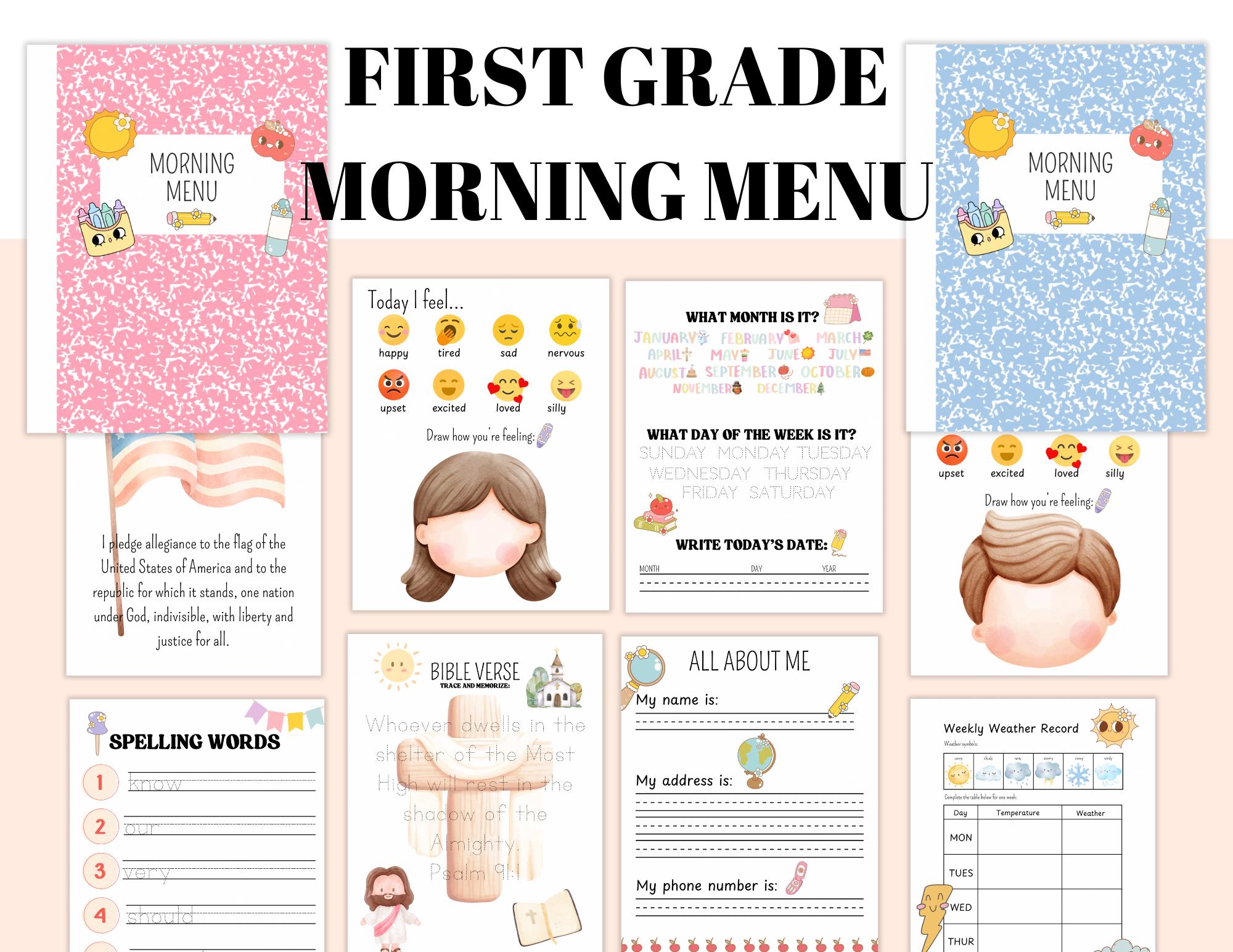 First Grade Homeschool Morning Menu, Homeschool Morning Binder, Morning ...