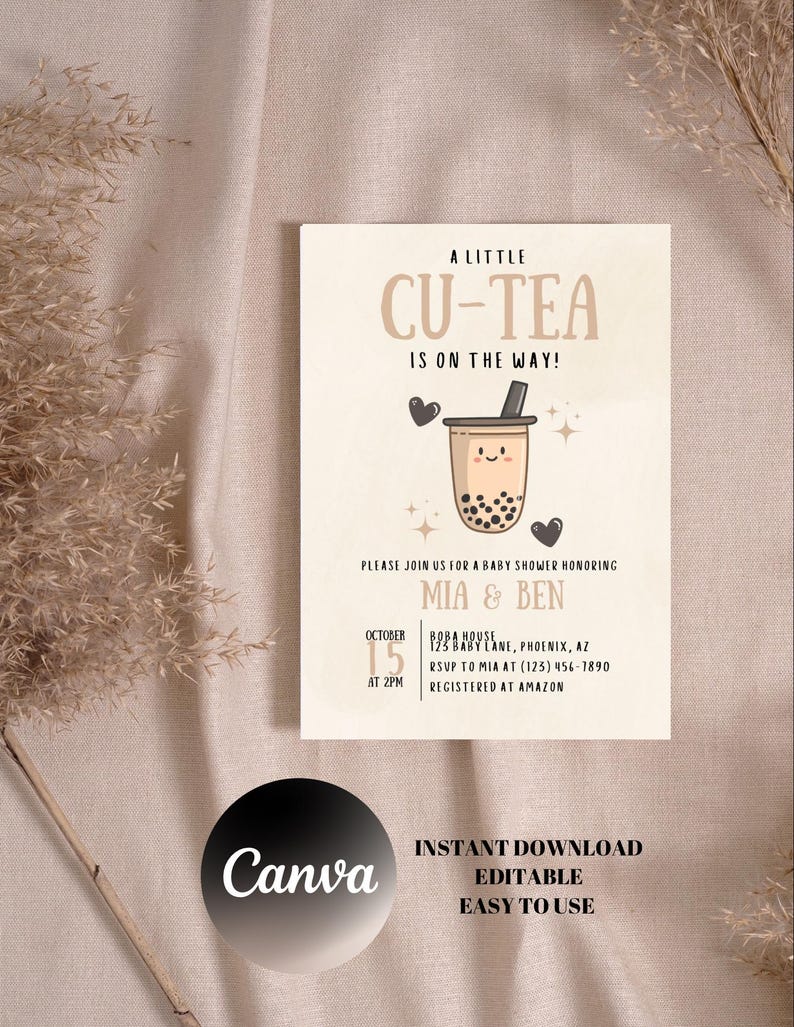 Editable Bubble Milk Tea Boba Tea Baby Shower Invite, Little Cu-tea ...