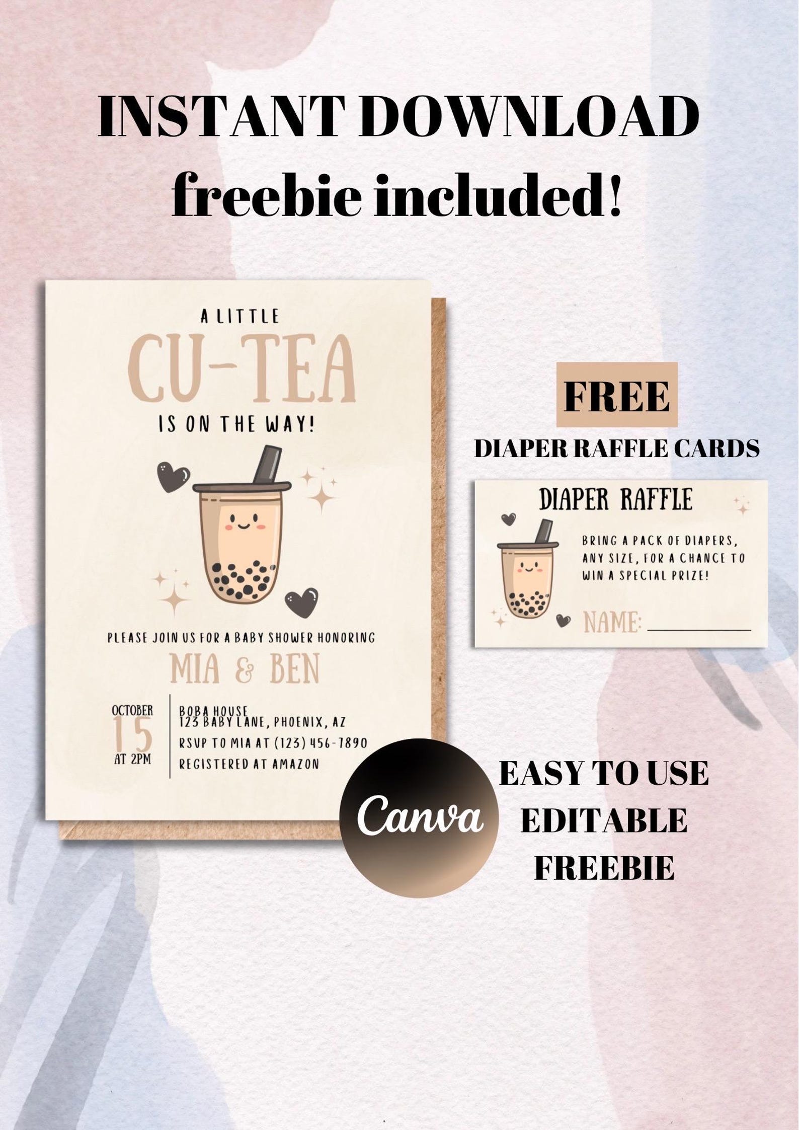 Editable Bubble Milk Tea Boba Tea Baby Shower Invite, Little Cu-tea ...