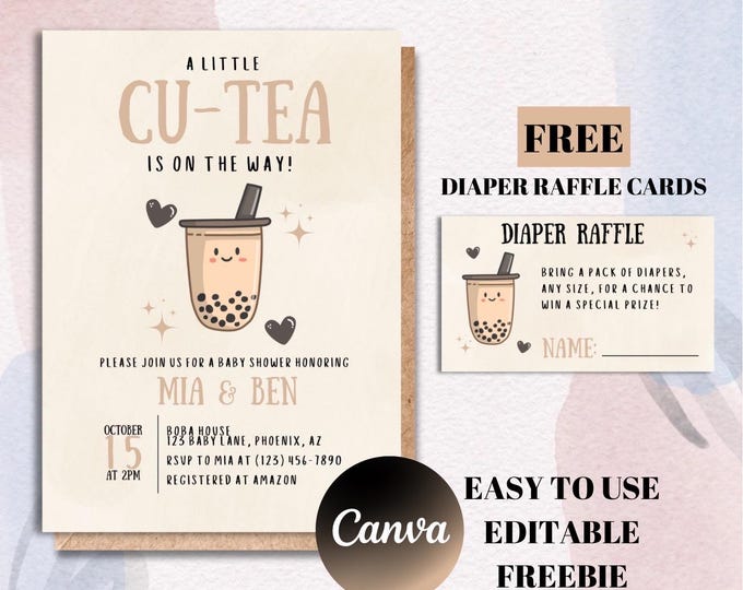 Boba Bubble Tea Baby Shower Invitation Set, A Little Cu-tea is on the ...