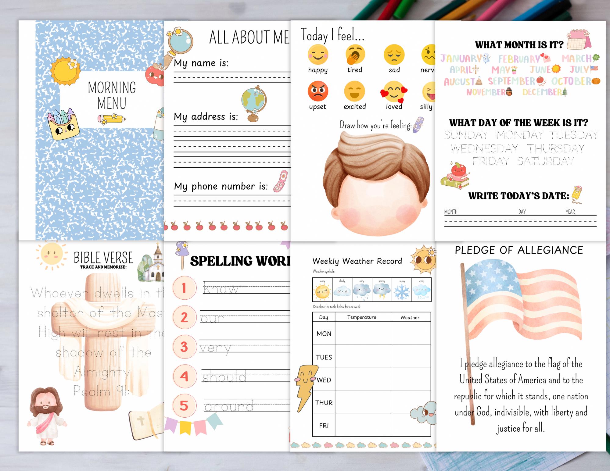 First Grade Homeschool Morning Menu, Homeschool Morning Binder, Morning ...