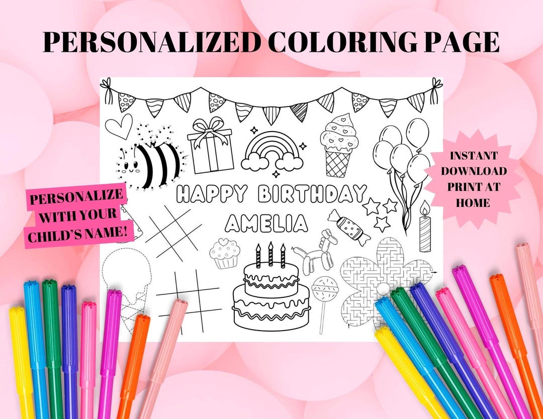 Custom Birthday Coloring Page, Personalized Birthday Party Activity ...